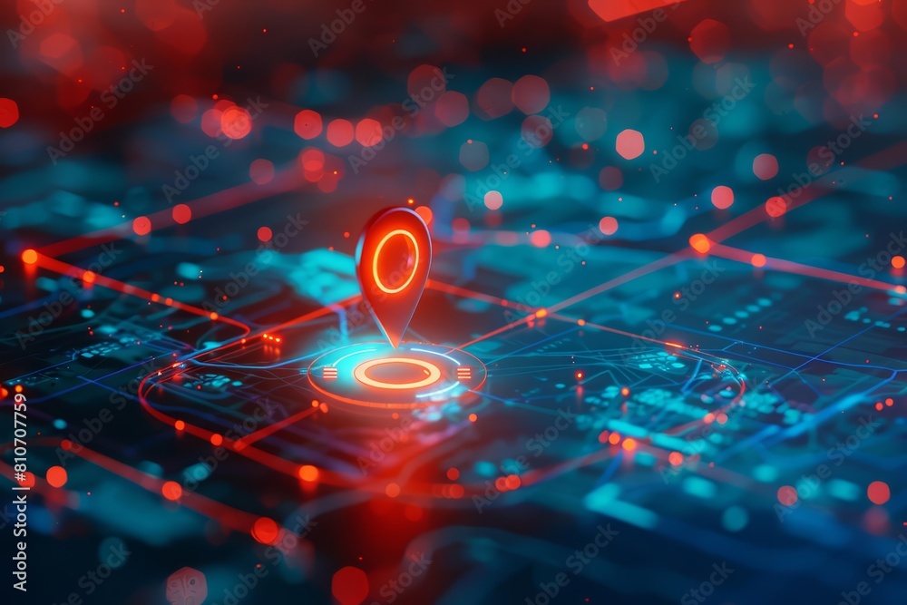 A futuristic map pin location on a cyber Earth, illustrating cuttingedge AI technology in ...