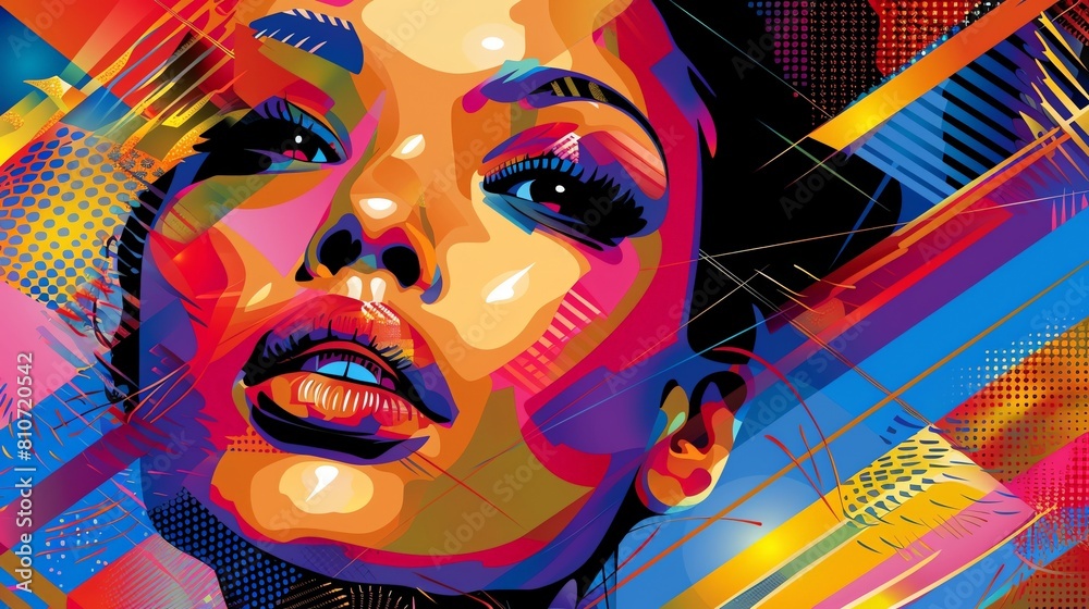 pop art-inspired portrait of a glamorous celebrity in a brushed ...