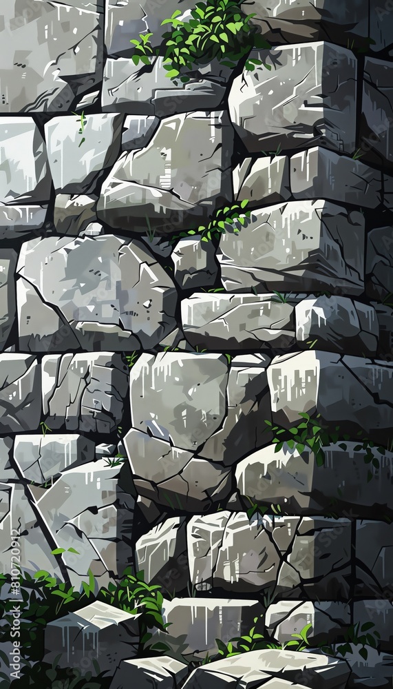 side view of a rough stone surface in pixel art style, using limited ...