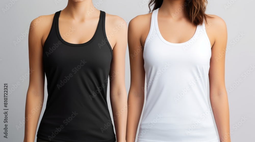 two girls wearing black and white tank tops for mockup Stock Photo ...