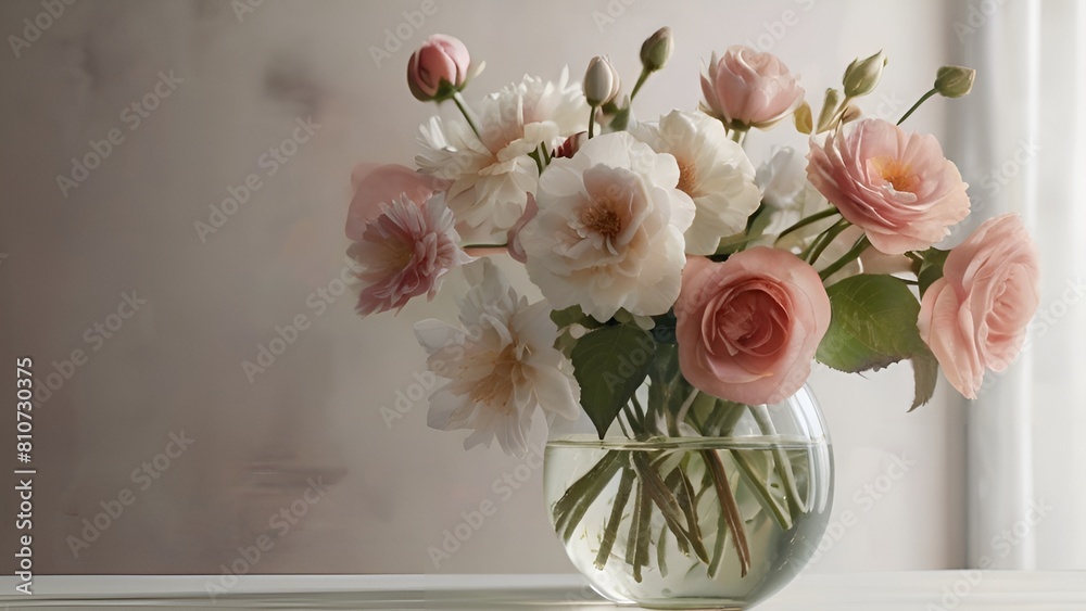 Delicate summer roses blossom composition in pastel background with ...
