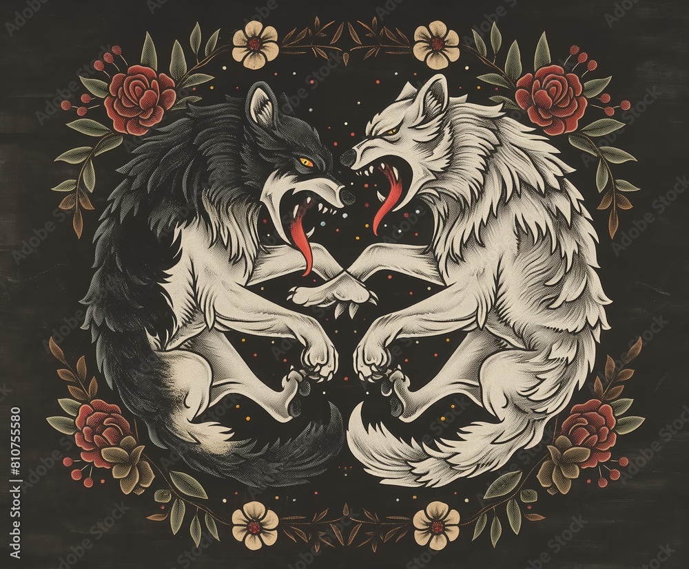 Two wolves are fighting, one bad, the other good. Wolves symbolize the ...