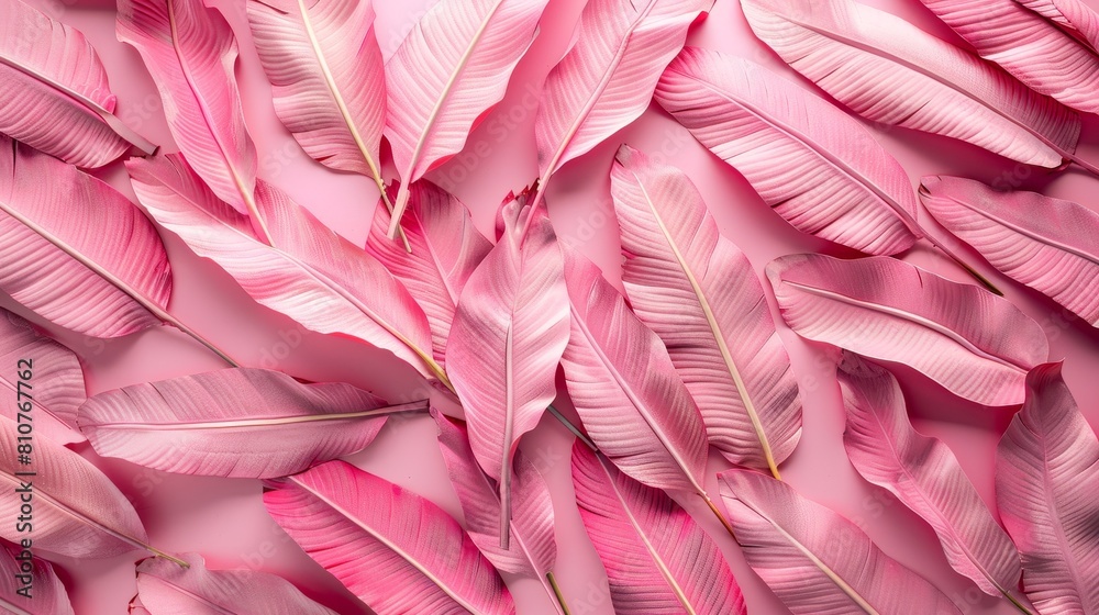 Feminine and abstract pattern of pink banana leaves with a 3D wall ...