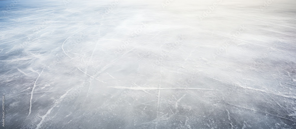 The ice surface of the skating rink is marked with numerous skating ...