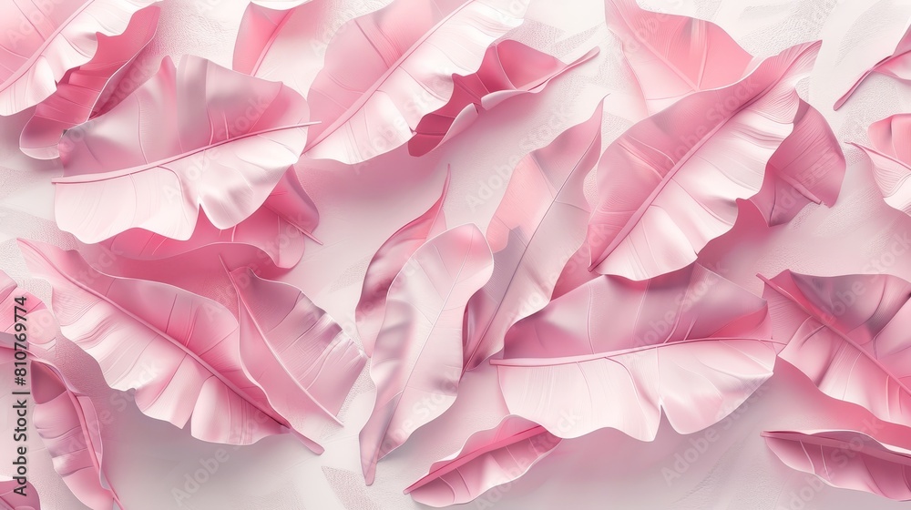 Feminine floral pattern of pink banana leaves, rendered in 3D effect ...
