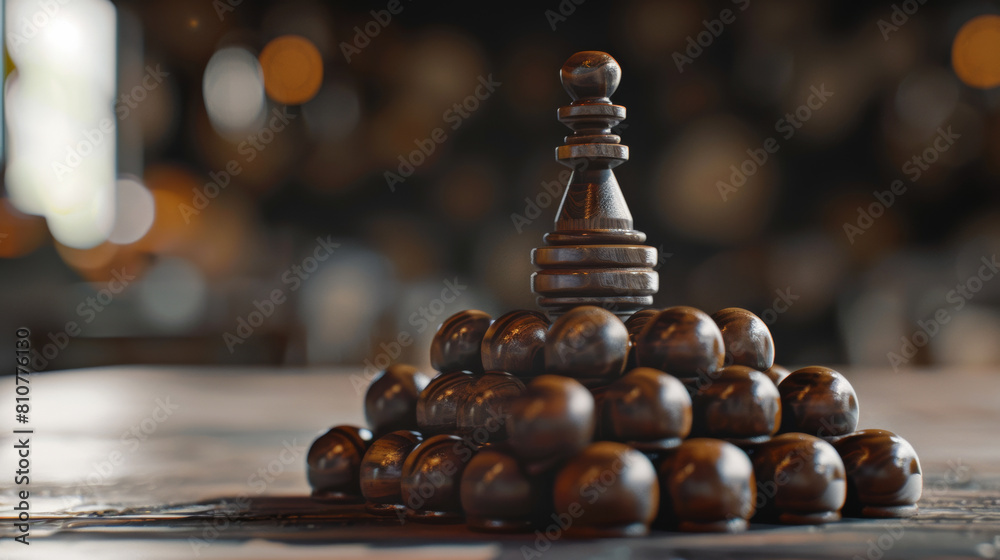 Strategic supremacy illustrated by a single chess queen atop a pyramid ...