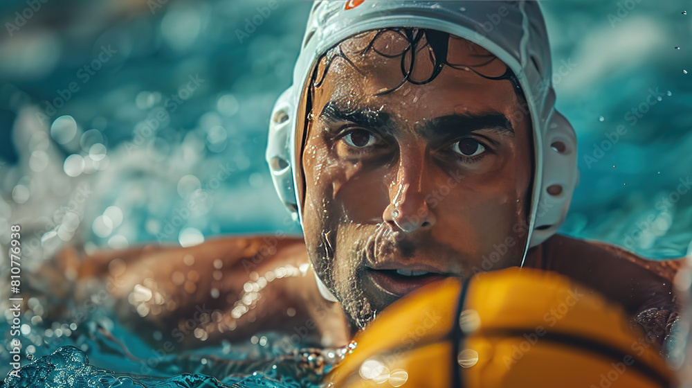 Male water polo athlete at competitions, Water polo Olympics, close-up ...