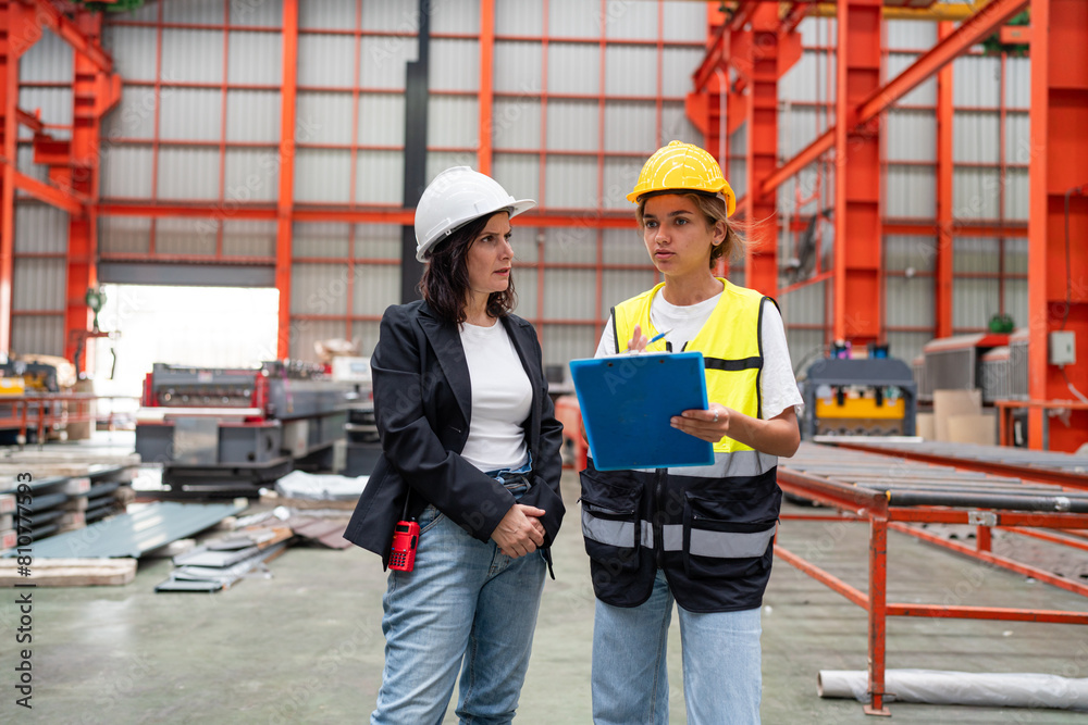 Chief Engineer and Project Manager Wearing Safety Vests and Hard Hats ...