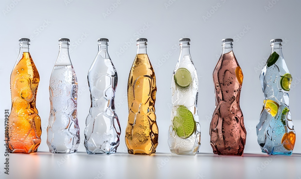 a close-up view of bottles featuring unique shapes, sizes, and ...
