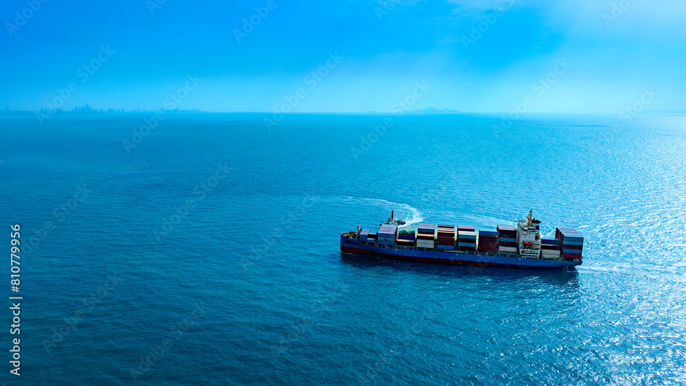 Aerial view of the freight shipping transport system cargo ship ...