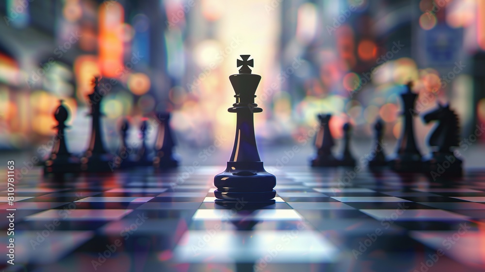 a chess board with one black king piece stands alone at the end of the ...