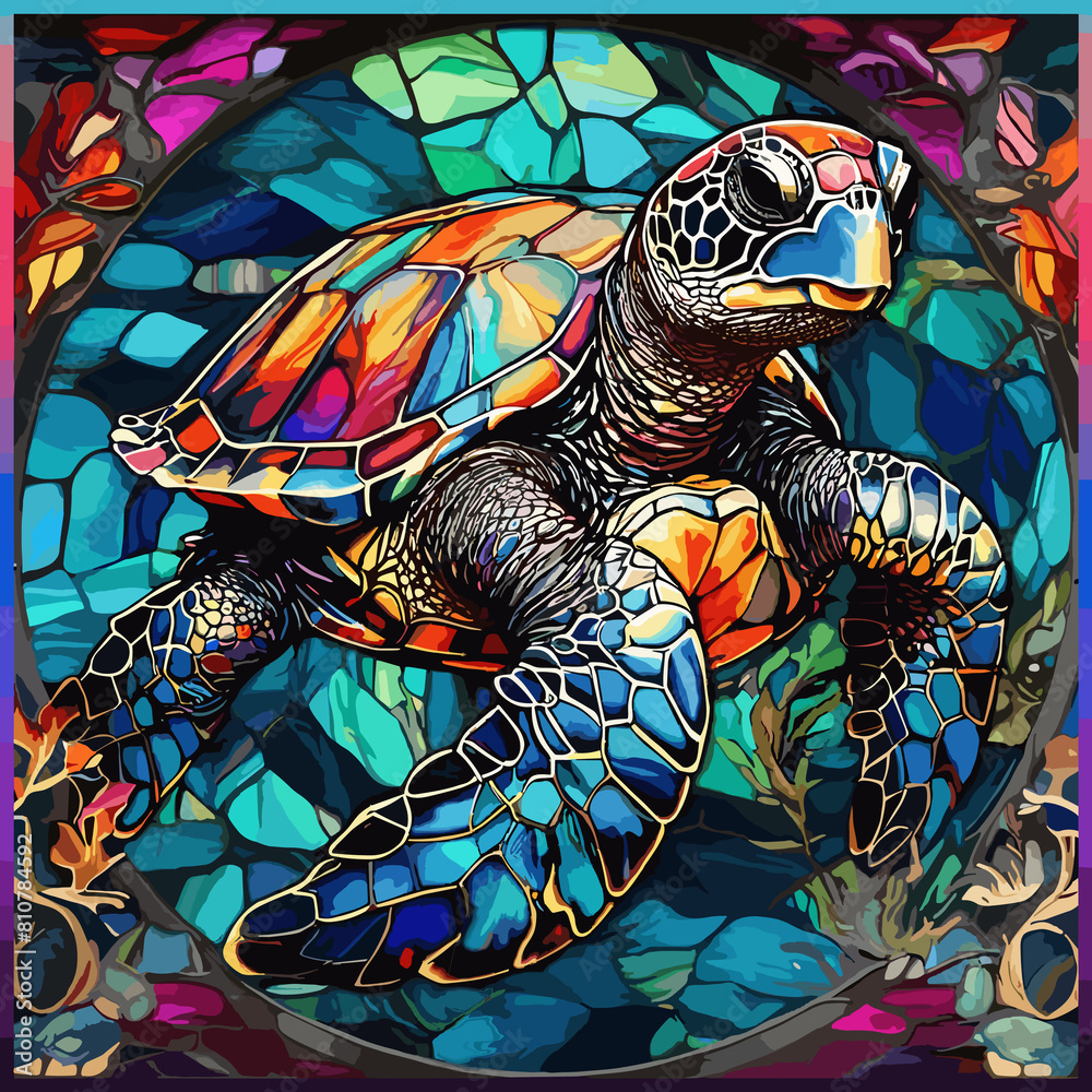 Colorful glass design of a turtle Stock Illustration | Adobe Stock