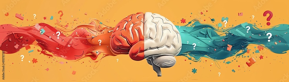 An abstract, stylized graphic depicting a brain made up of various game ...