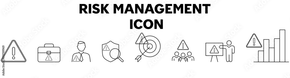 Risk Management web icon set in line style. Risk analysis, risk ...