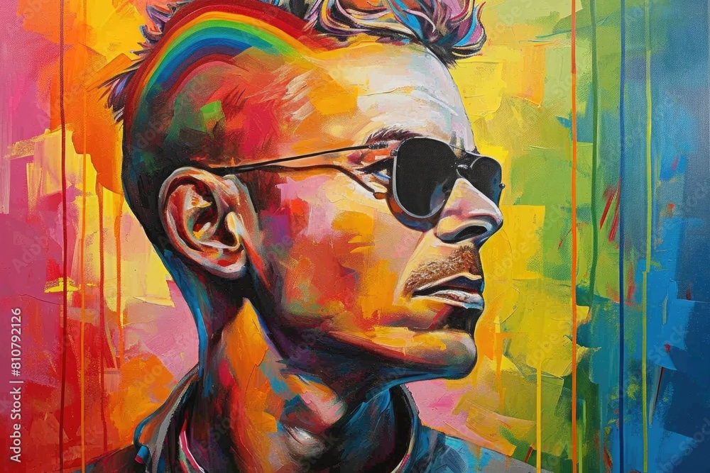 The comic colourful picture of the short hair male adult human head and ...