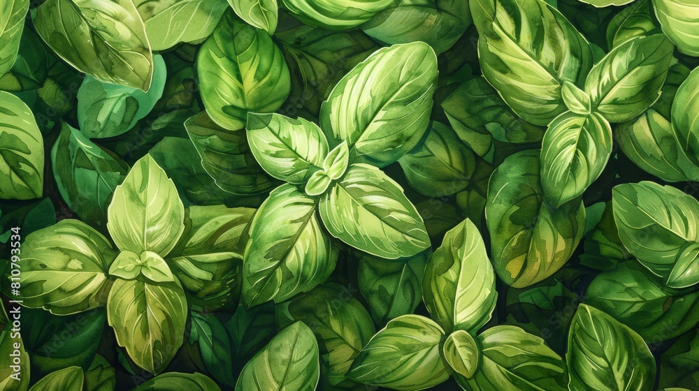Basil Leaves wallpaper, in its watercolor-inspired design, depicts ...
