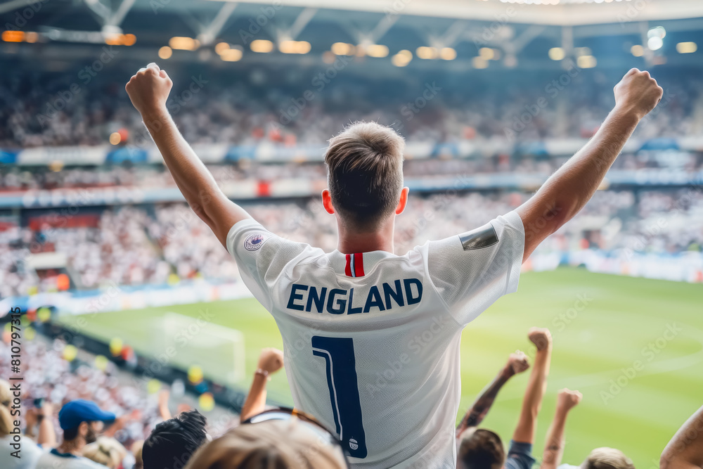 English football soccer fans in a stadium supporting the national team ...