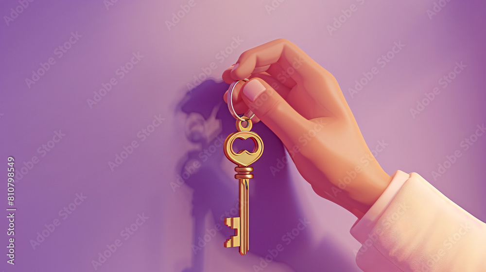 3d cartoon hand holding keys on purple background. 3d Stock ...