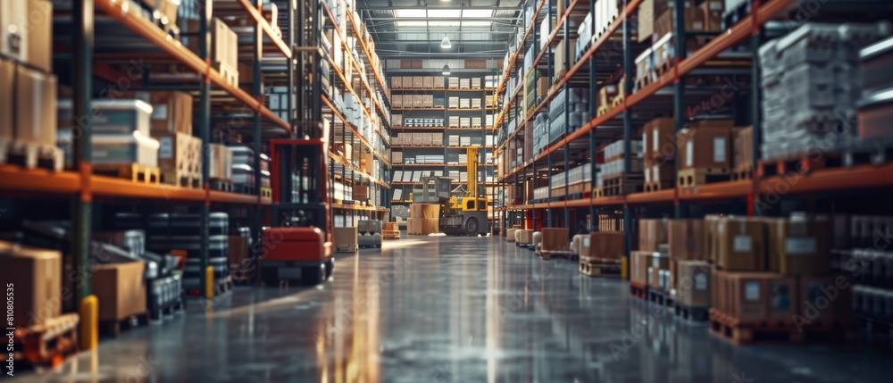 Product Distribution Logistics Center full of shelves with cardboard ...