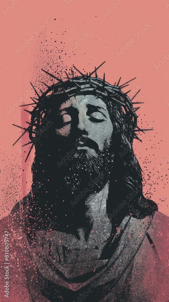 Jesus wearing a crown of thorns on his head Stock Illustration | Adobe ...