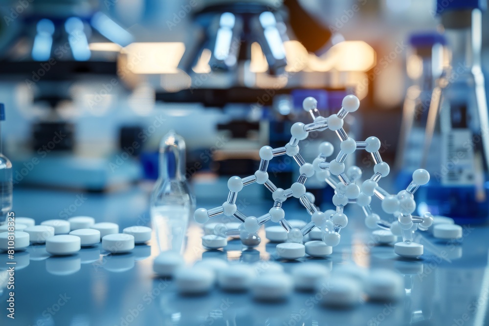 Biopharmaceuticals discovery process close-up on new drug compounds and ...