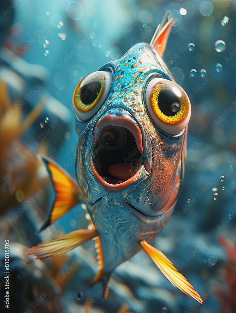 fish, 3D, illustration, children, underwater, ocean, sea, colorful ...