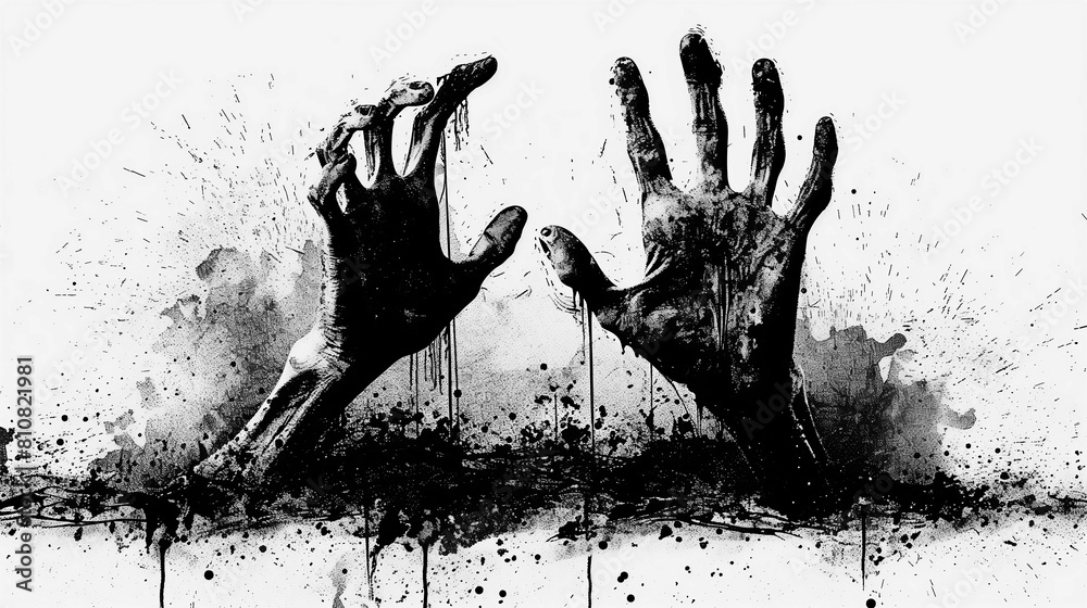 Zombie hands reaching out from the ground., vector graphic illustration ...
