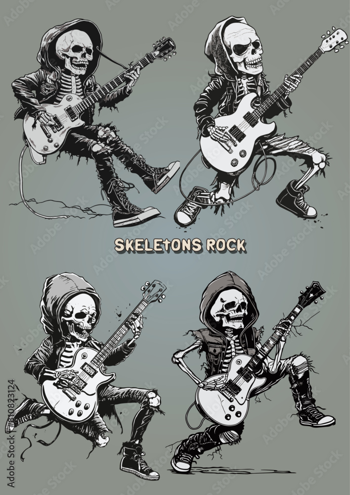 "Rockin' Skeleton”, In this design, a skeleton is depicted wildly ...