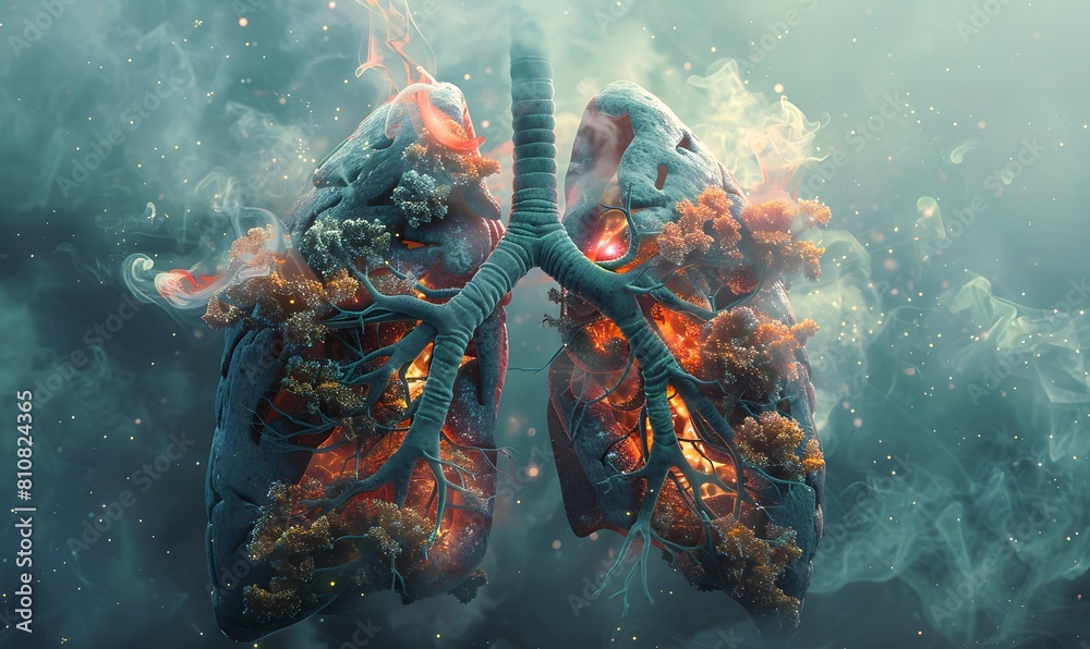 a medical illustration showing the anatomical structure of human lungs ...