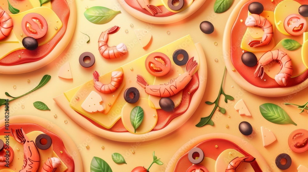 Graphic UI or GUI layers design, close-up modern illustration of pizza ...