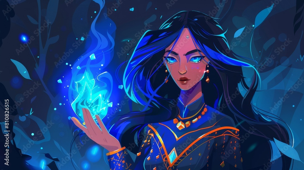 Modern cartoon illustration of a female genie character from arabic ...