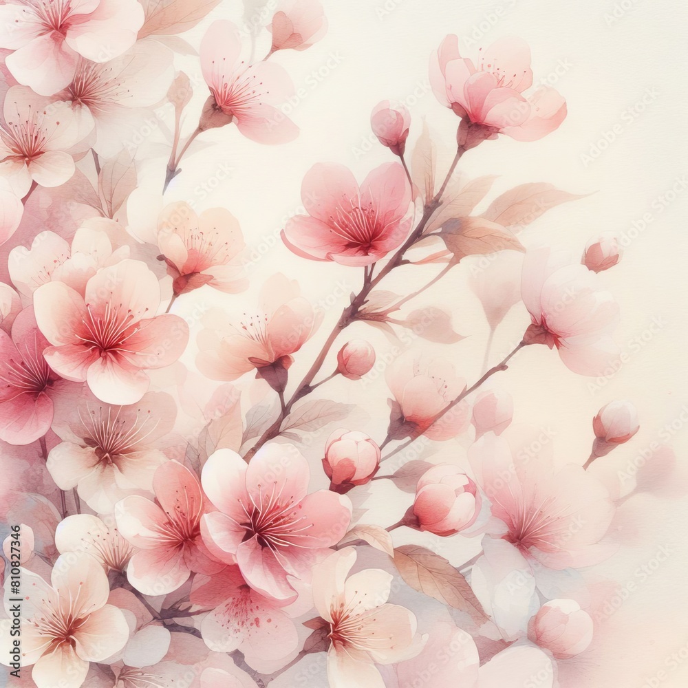 Watercolor painting background of blooming cherry blossoms - Delicate ...
