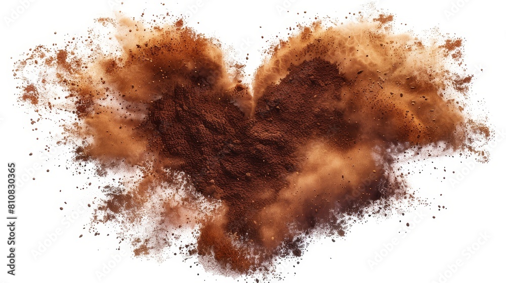The splash and explosion of brown dust clouds with brown heart shapes ...