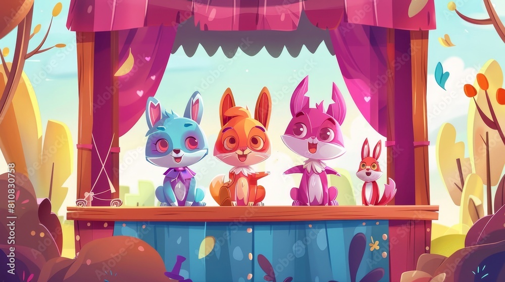 Animated web banners of puppet theaters with funny dolls performing ...