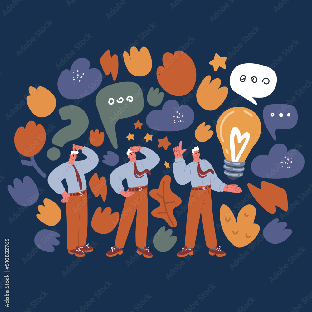 Cartoon vector illustration of Thinking. Businessman solving a problem ...