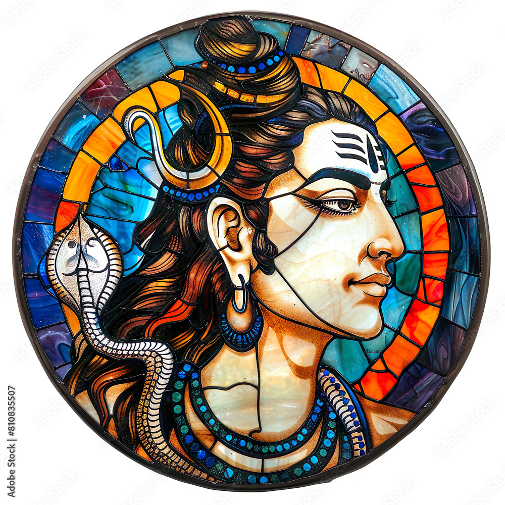 Stained Glass, renditions of Lord Shiva in a circular shape on a ...