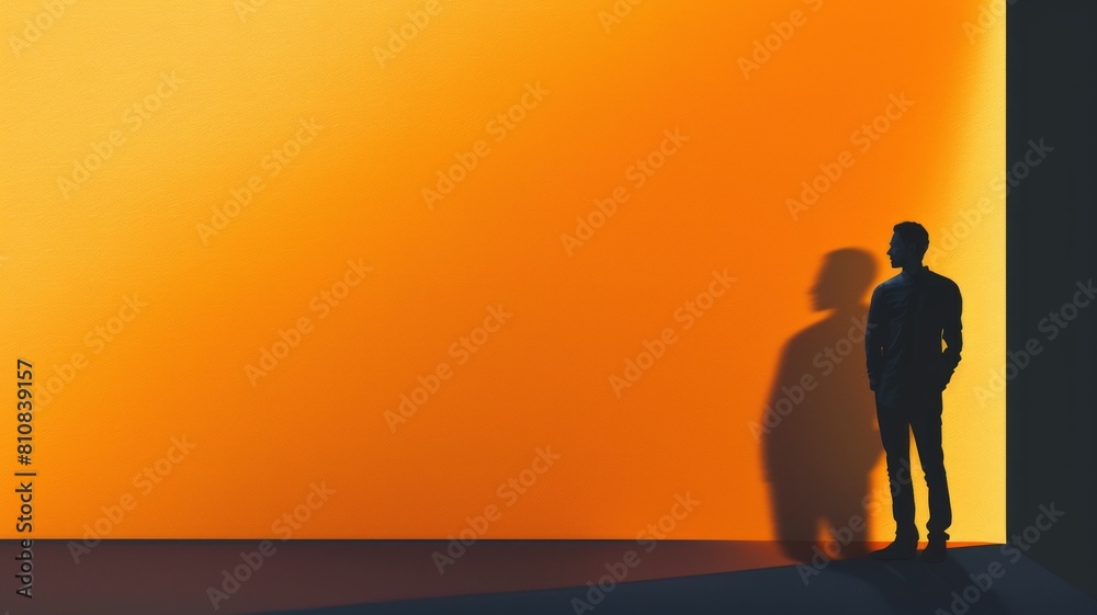 A human figure occupies the right side of the background, leaving the ...