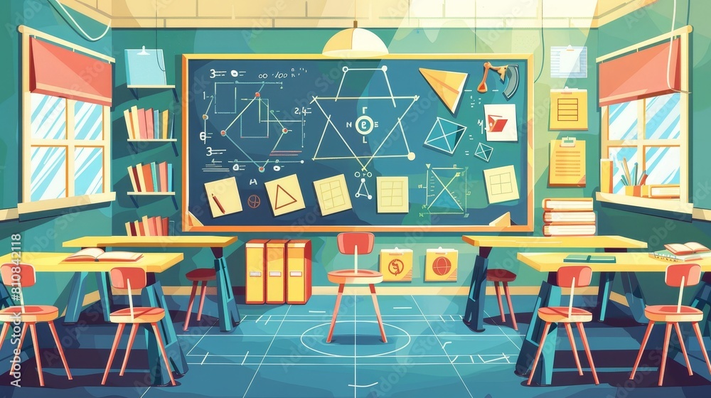 Orientation geometry classroom interior illustration, school classroom ...