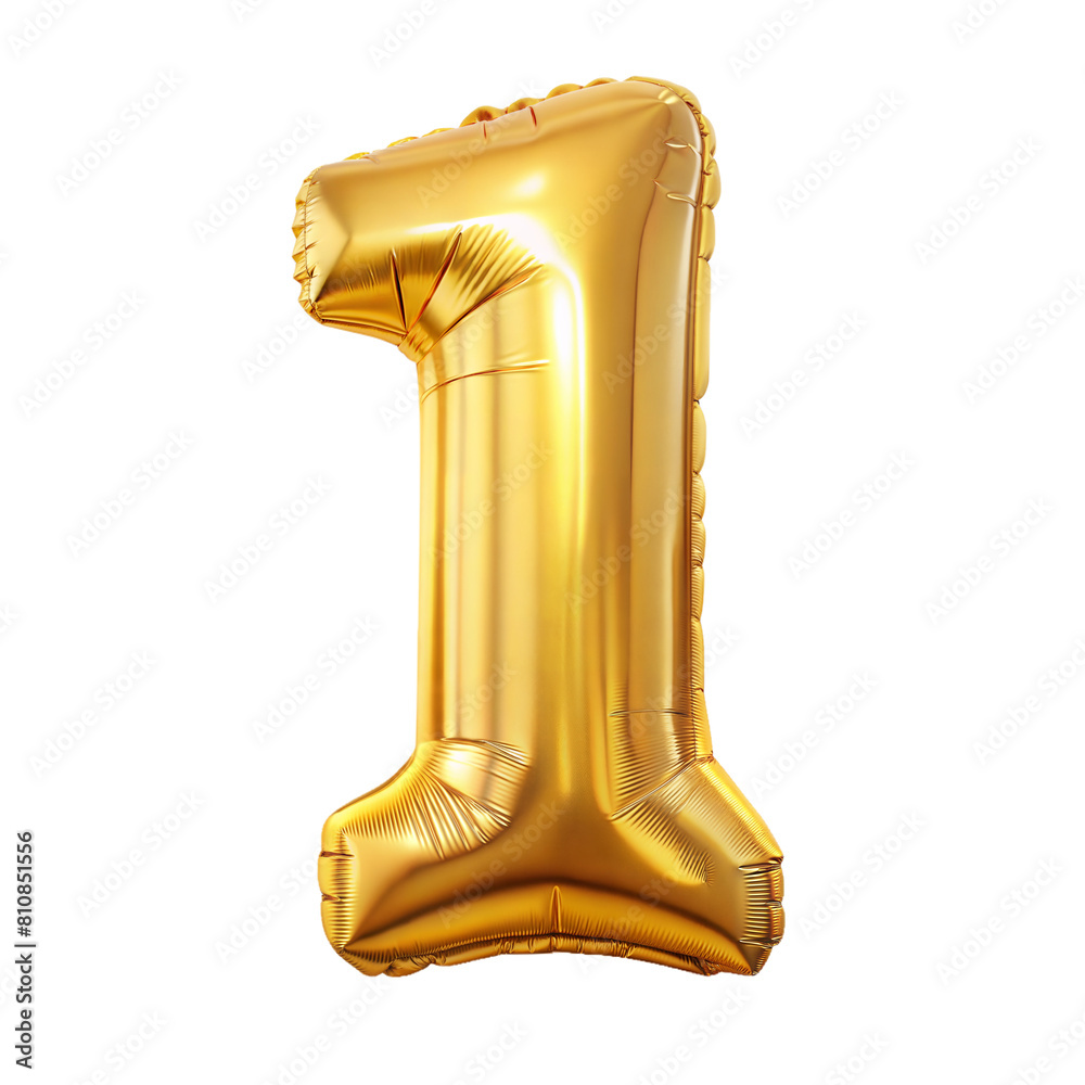 A shiny gold foil number one balloon floats in a neutral space Stock ...