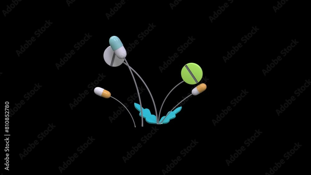 3D Tablets Flower icon Animated. Alpha channel, transparent background ...