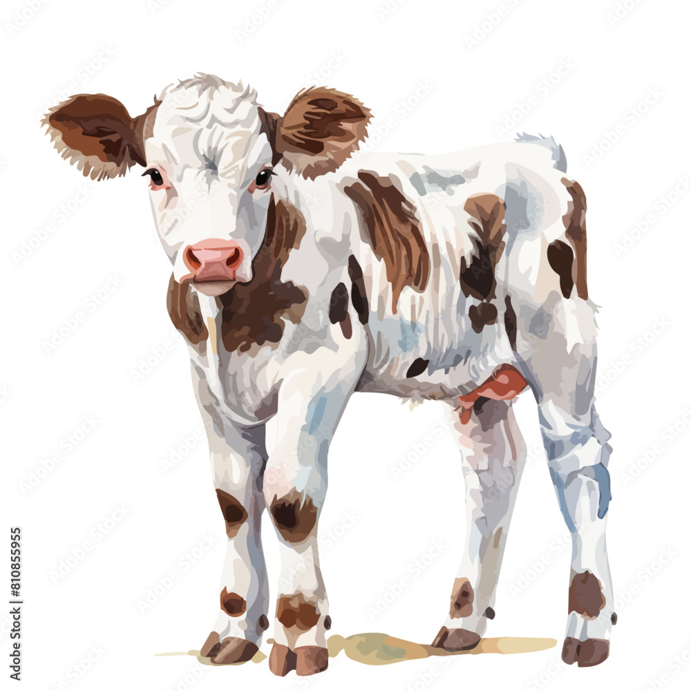 Watercolor painting vector of a calf (cow), isolated on a white ...