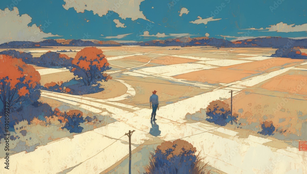 A person at the crossroads of multiple roads, leading to different ...