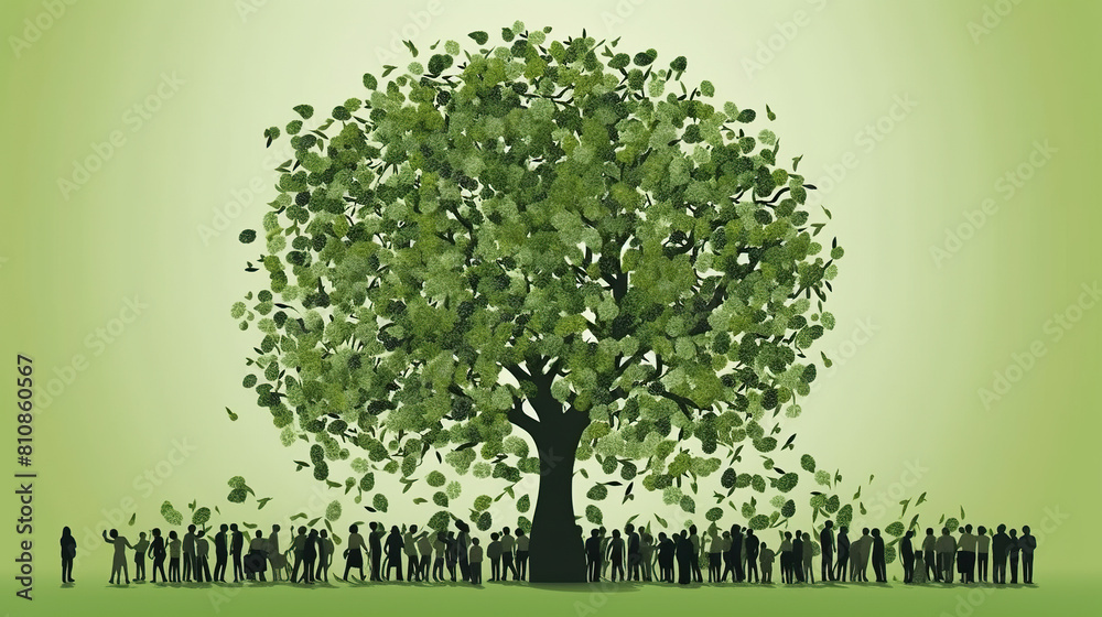 World Population Day Concept, 11July. tree art with many people rough ...