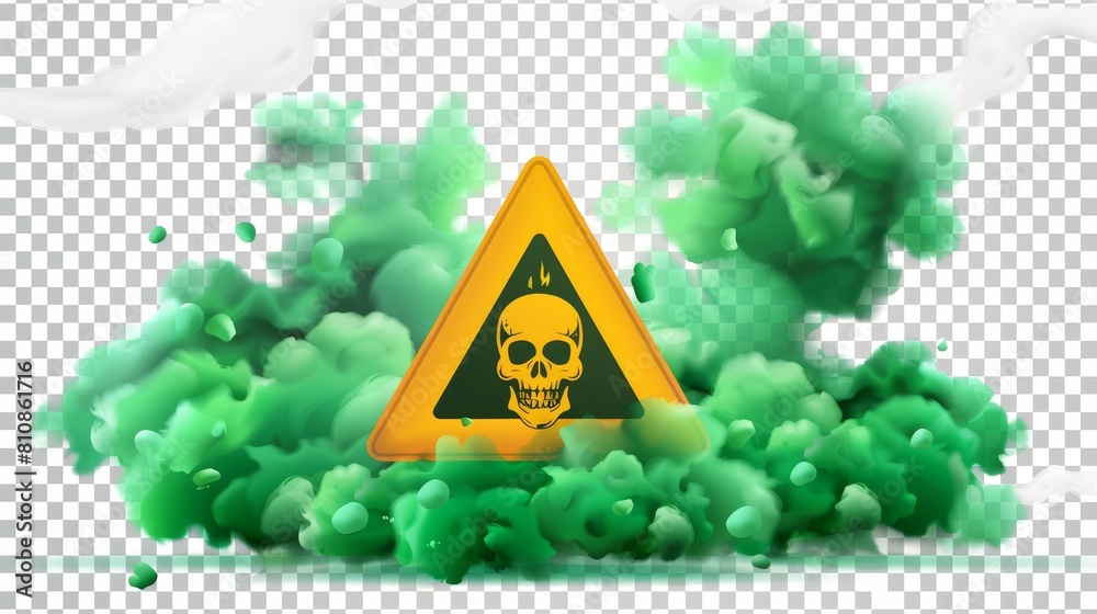 Smoke or fog sign with skull and crossbones in a yellow triangle on ...
