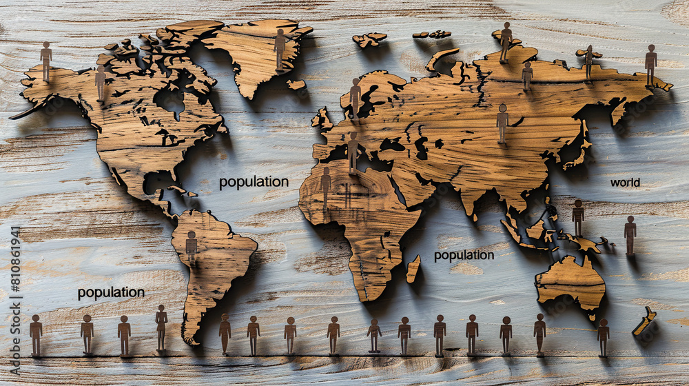 World Population Day Concept, 11July. 3d wooden world map Overcrowded ...