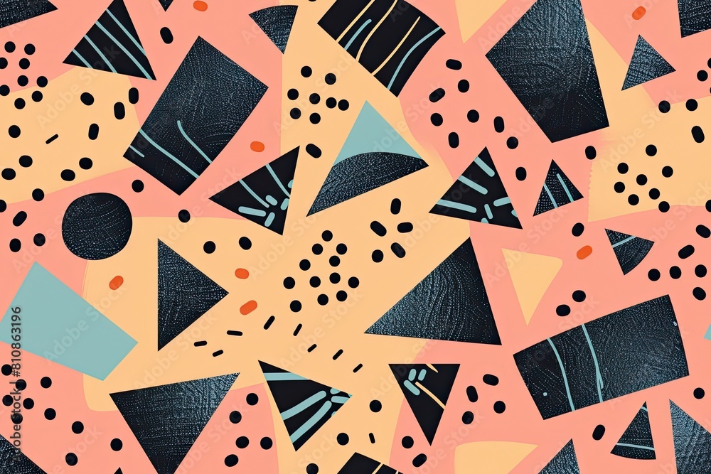 Vibrant seamless pattern with abstract geometric shapes and lines in ...