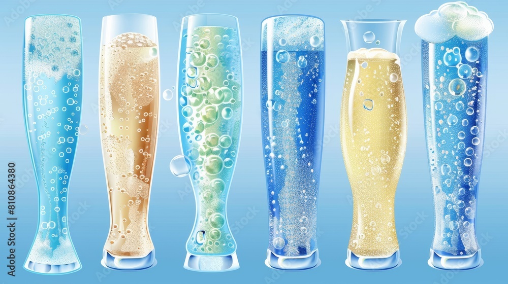 Bubbles, water or oxygen air fizz set, rising up underwater fizzing ...