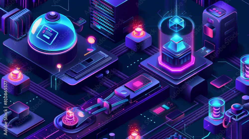 Data processing factory with isometric technology concept modern ...