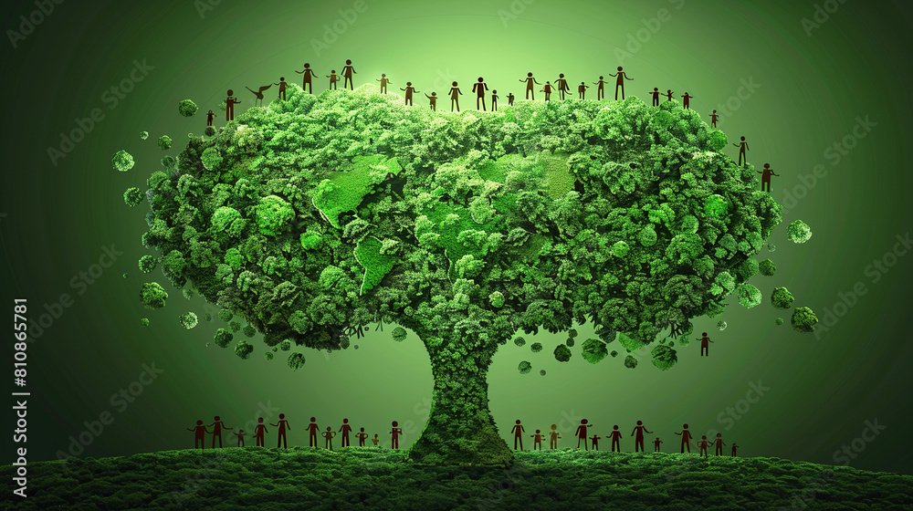 World Population Day Concept, 11July. green tree with people silhouette ...