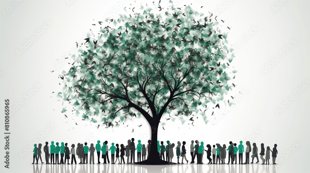 World Population Day Concept, 11July. green tree with people silhouette ...